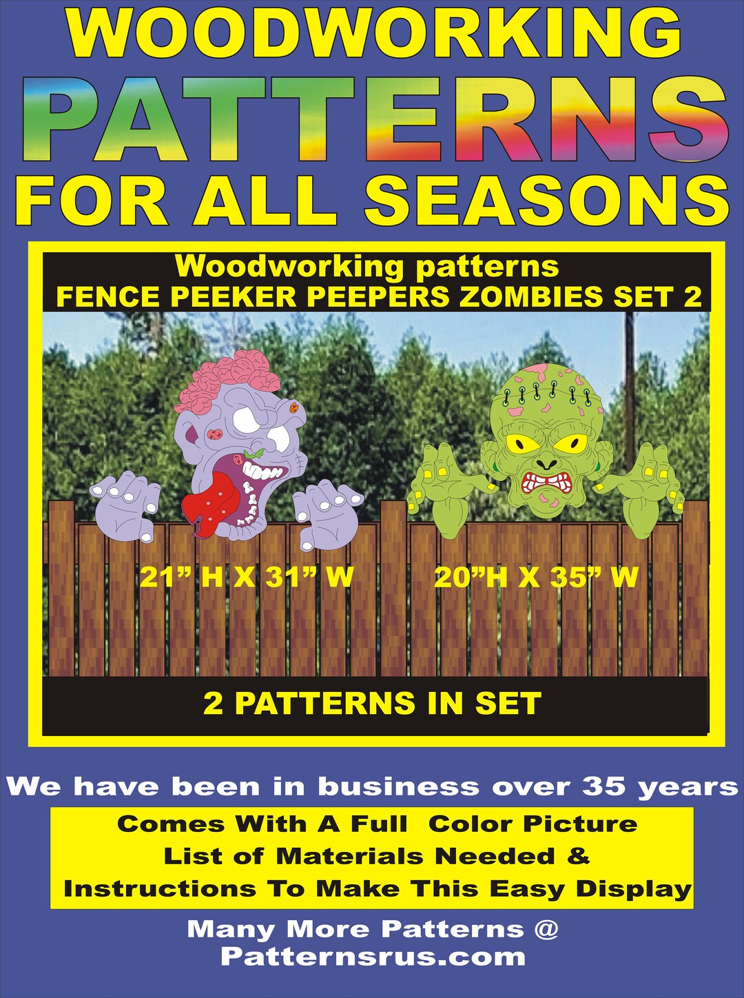 Zombies Fence Peekers Set 2 Woodworking Pattern Yard Art, Each About ...