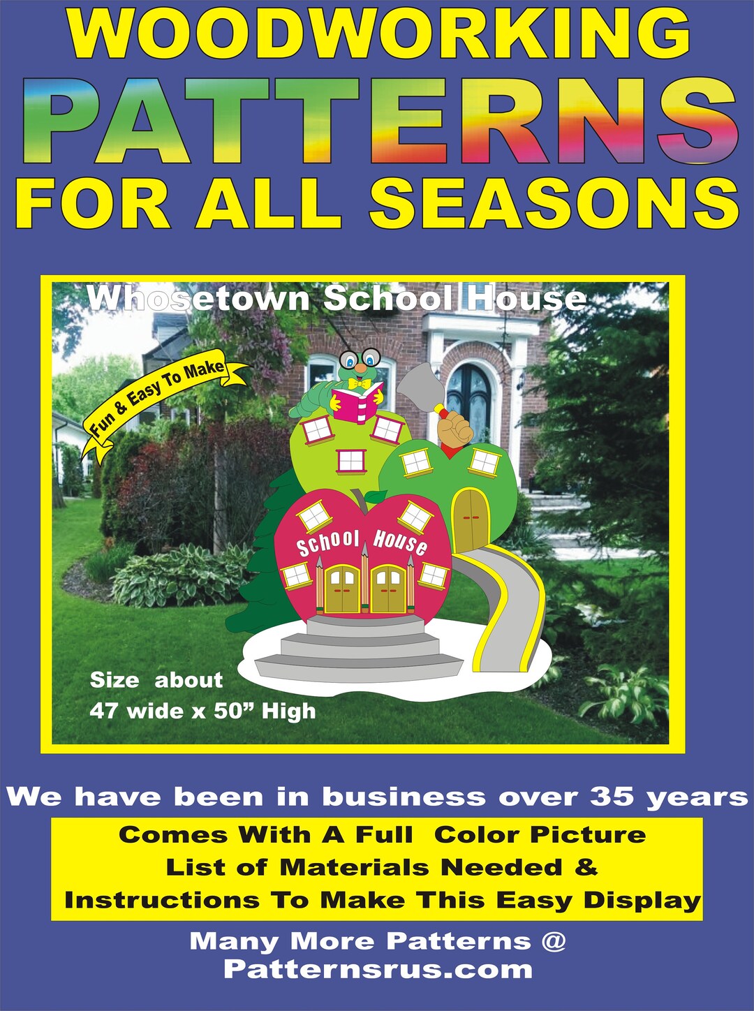 Funtown School House Woodworking Pattern Yard Art 47W X 50 H ...