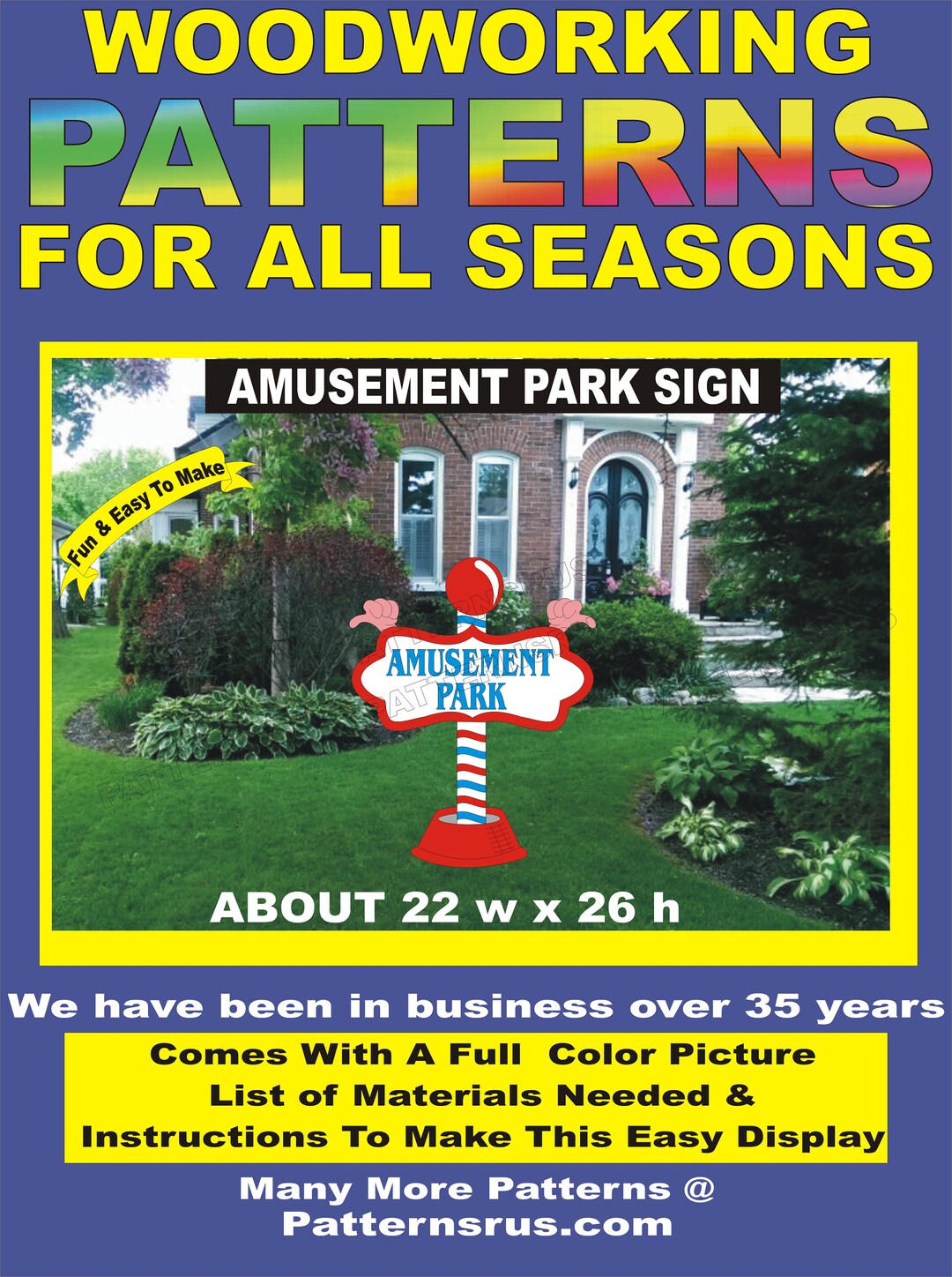 Whosetown Amusement Park Sign Woodworking Pattern 22w X 26 H - Etsy