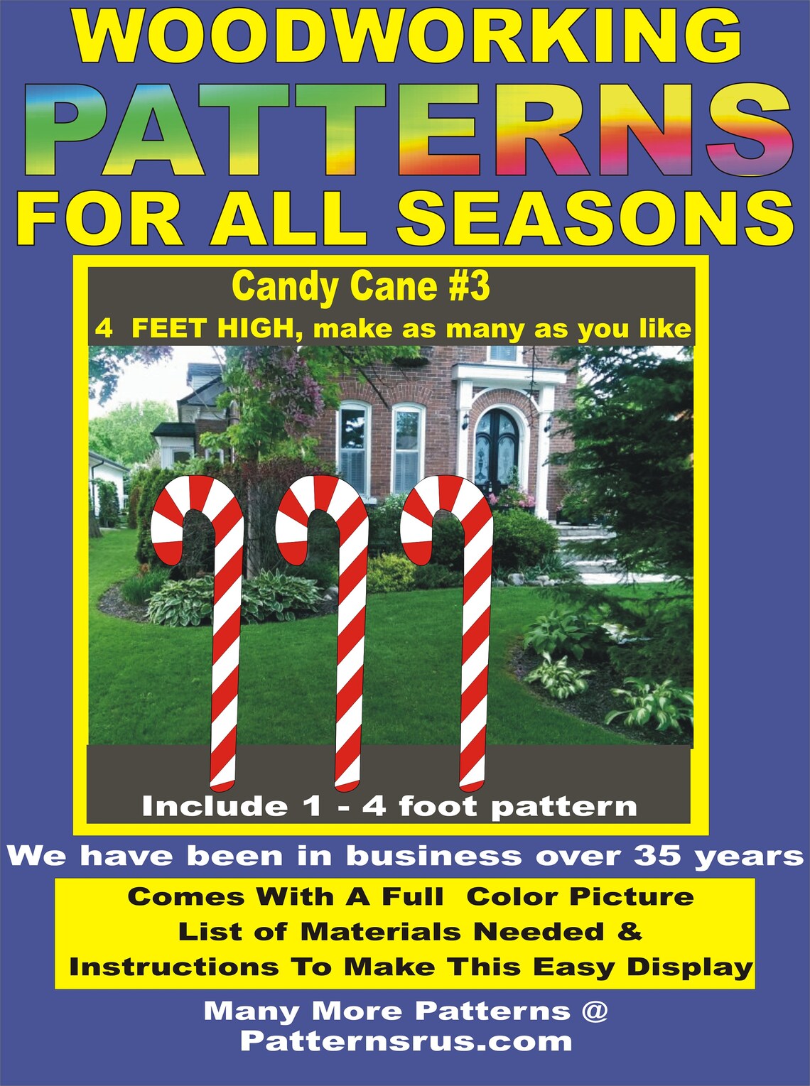 CANDY CANE 3 Woodworking Pattern 4 Feet High Yard Art by | Etsy