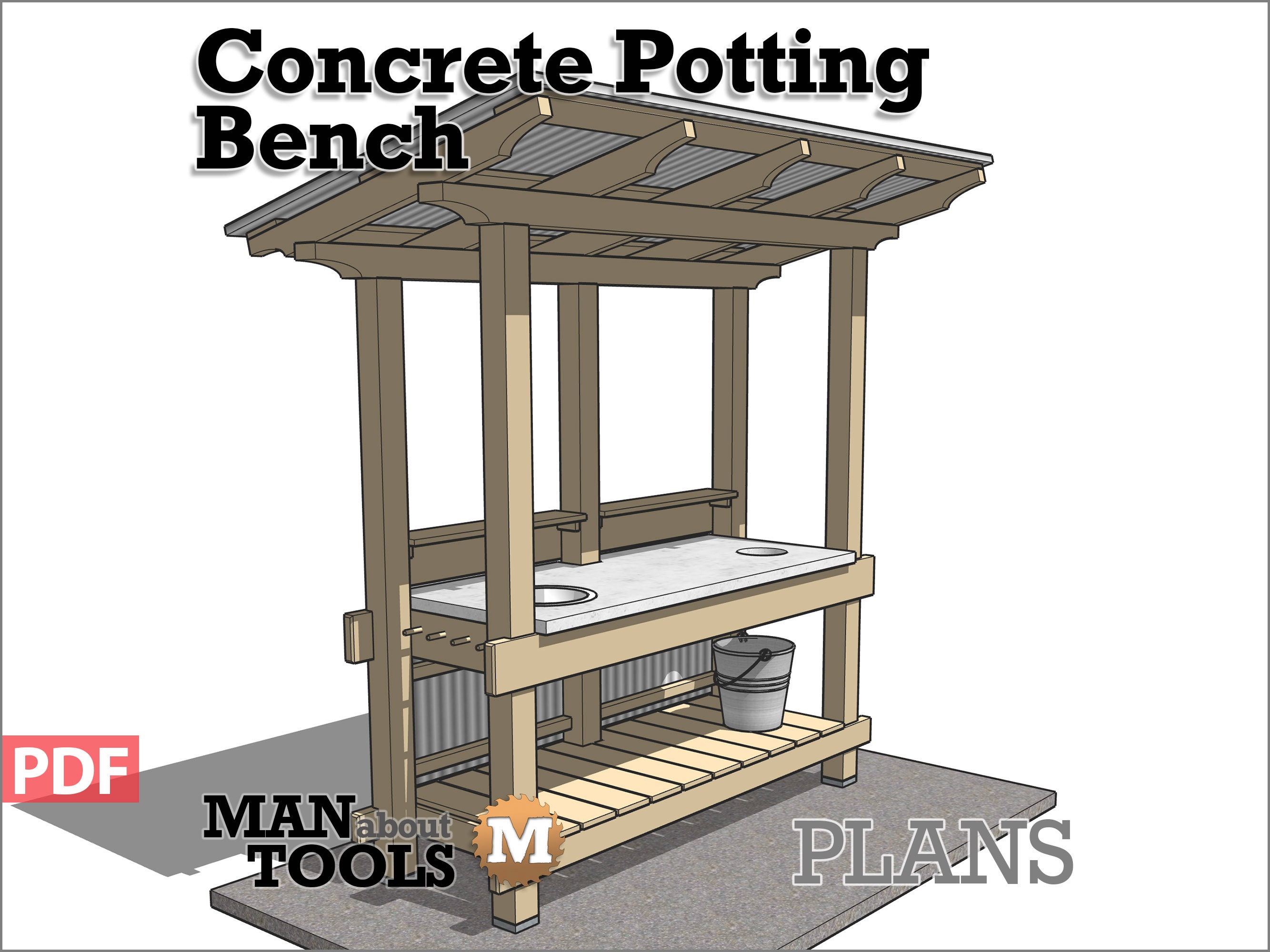 Concrete Potting Bench With Roof and Countertop Plan - Etsy