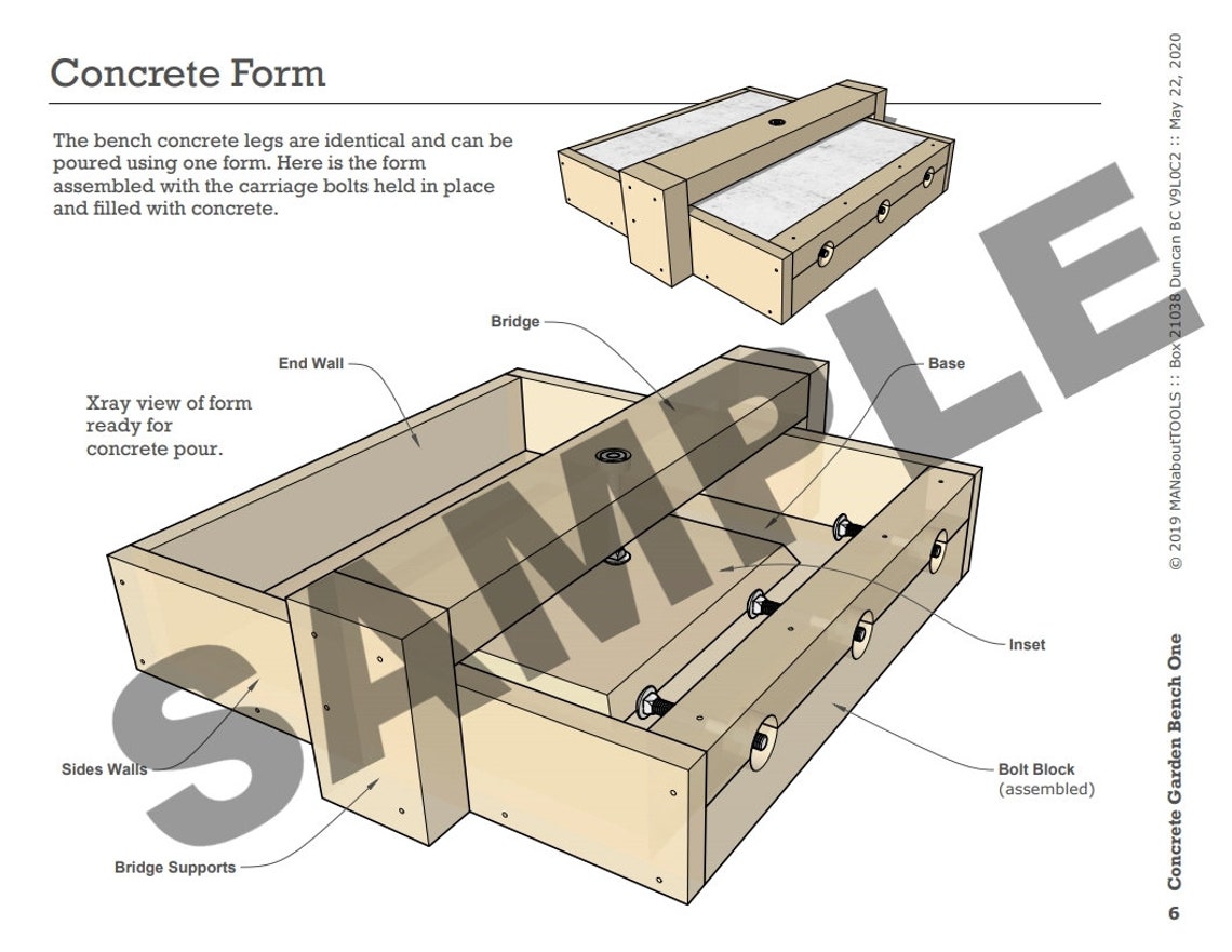 Concrete & Cedar Garden Bench Plan - Etsy
