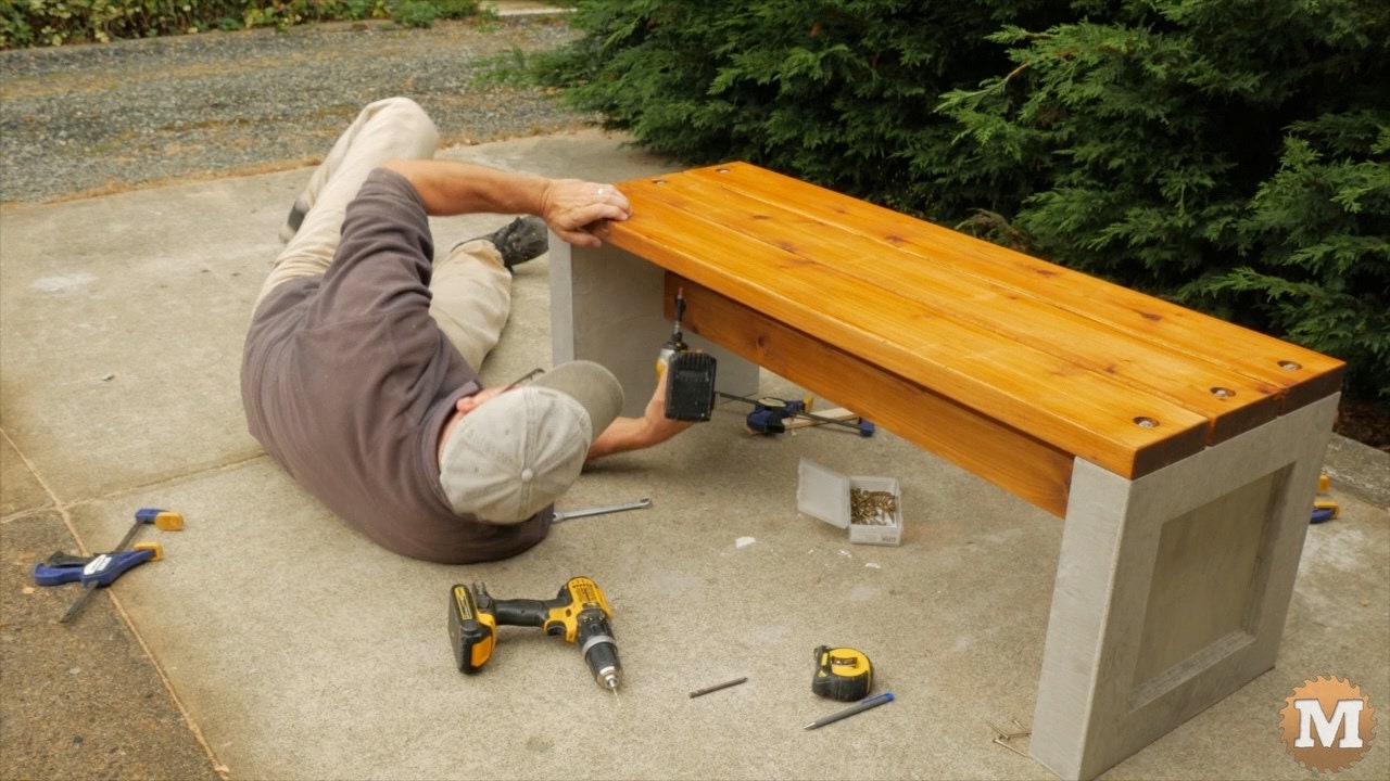 Concrete & Cedar Garden Bench Plan - Etsy