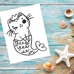coloring pages mermaid cat
