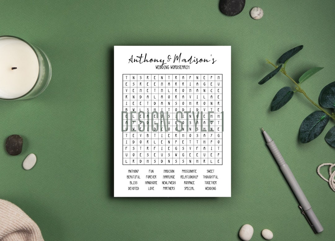 Custom Wedding Word Search | Personalized | Print Yourself or Send to A ...