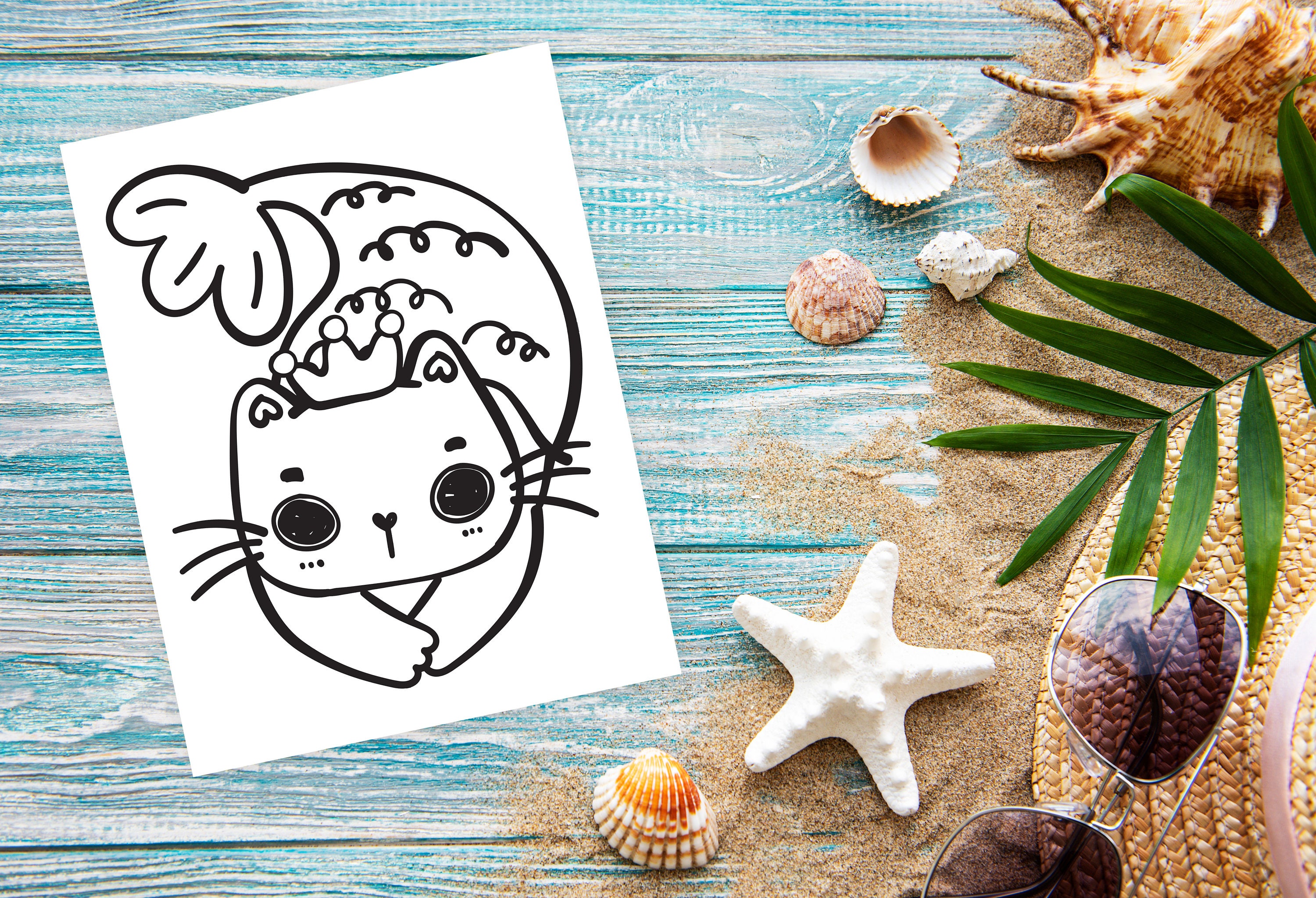 10 Adorable Cats Feline Mermaid Coloring Pages for Kids or - Etsy