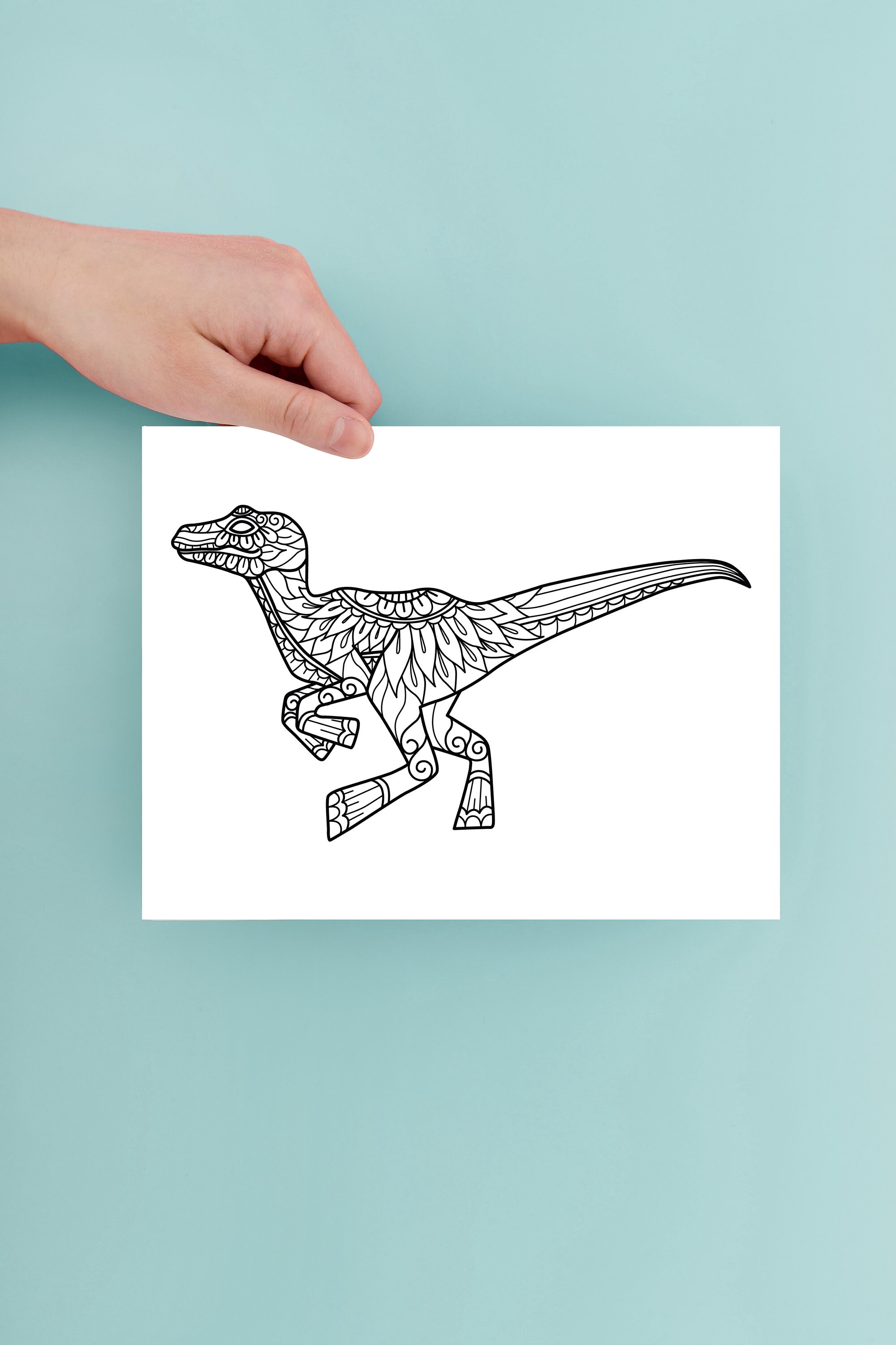9 Mandala Dinosaur Coloring Pages for Kids or Adults Velociraptor ...
