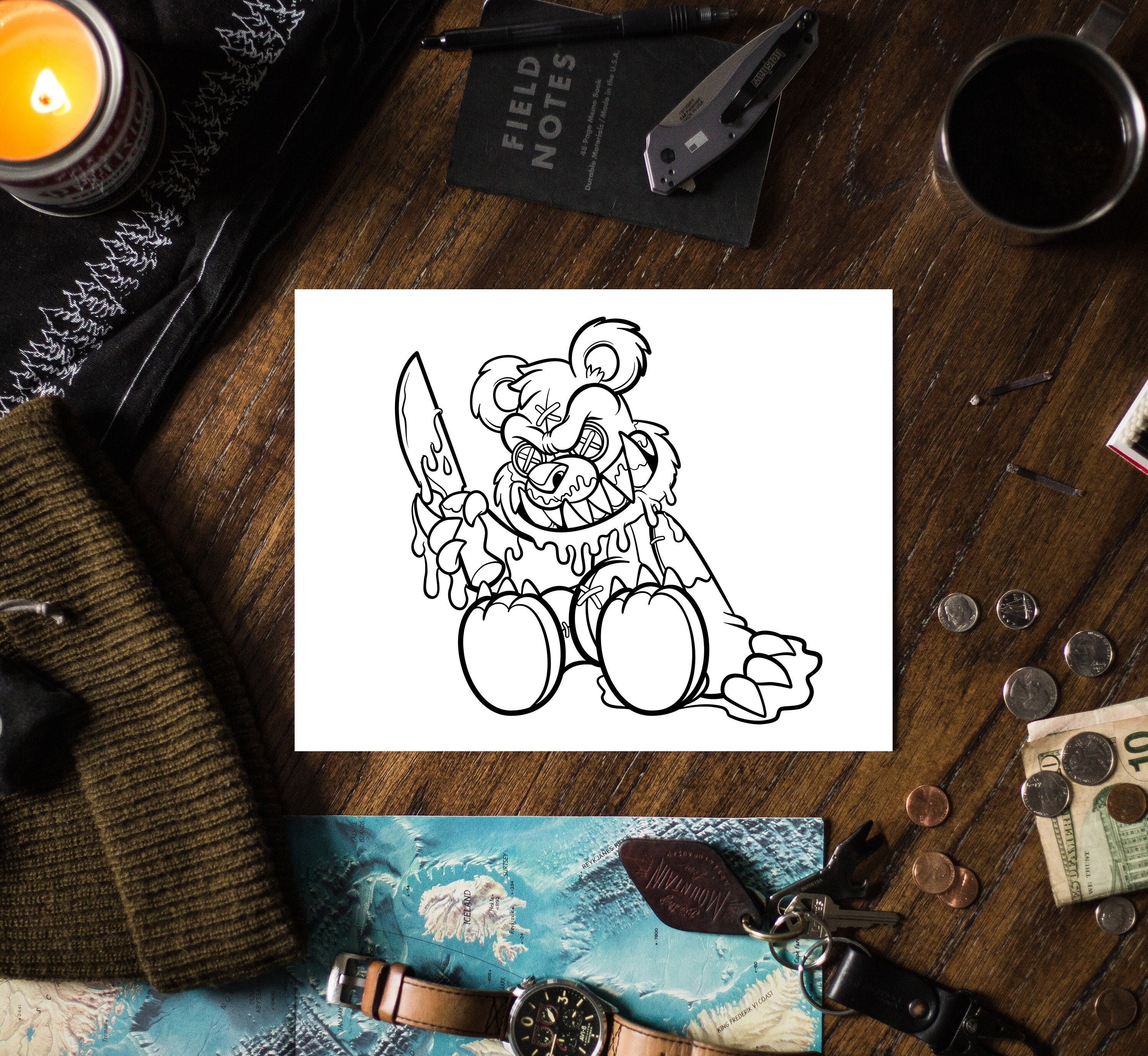 20 Scary Teddy Bear Coloring Pages for Adults | Horror Themed & Gore ...