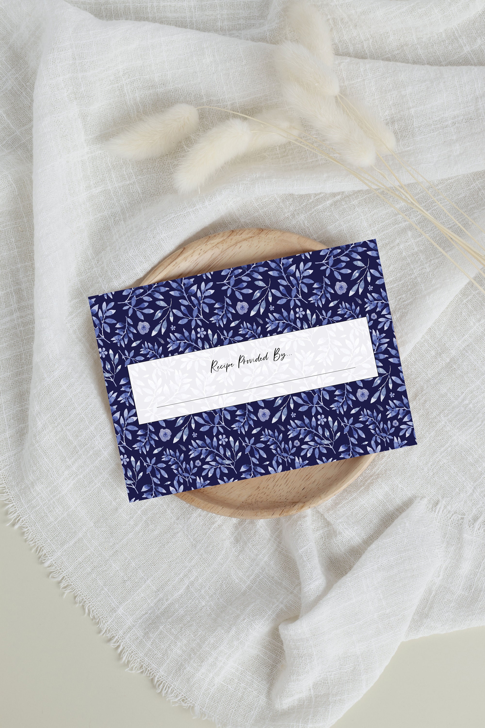 Blue Tone Watercolor Floral Blank Recipe Card Printable | Double Sided ...
