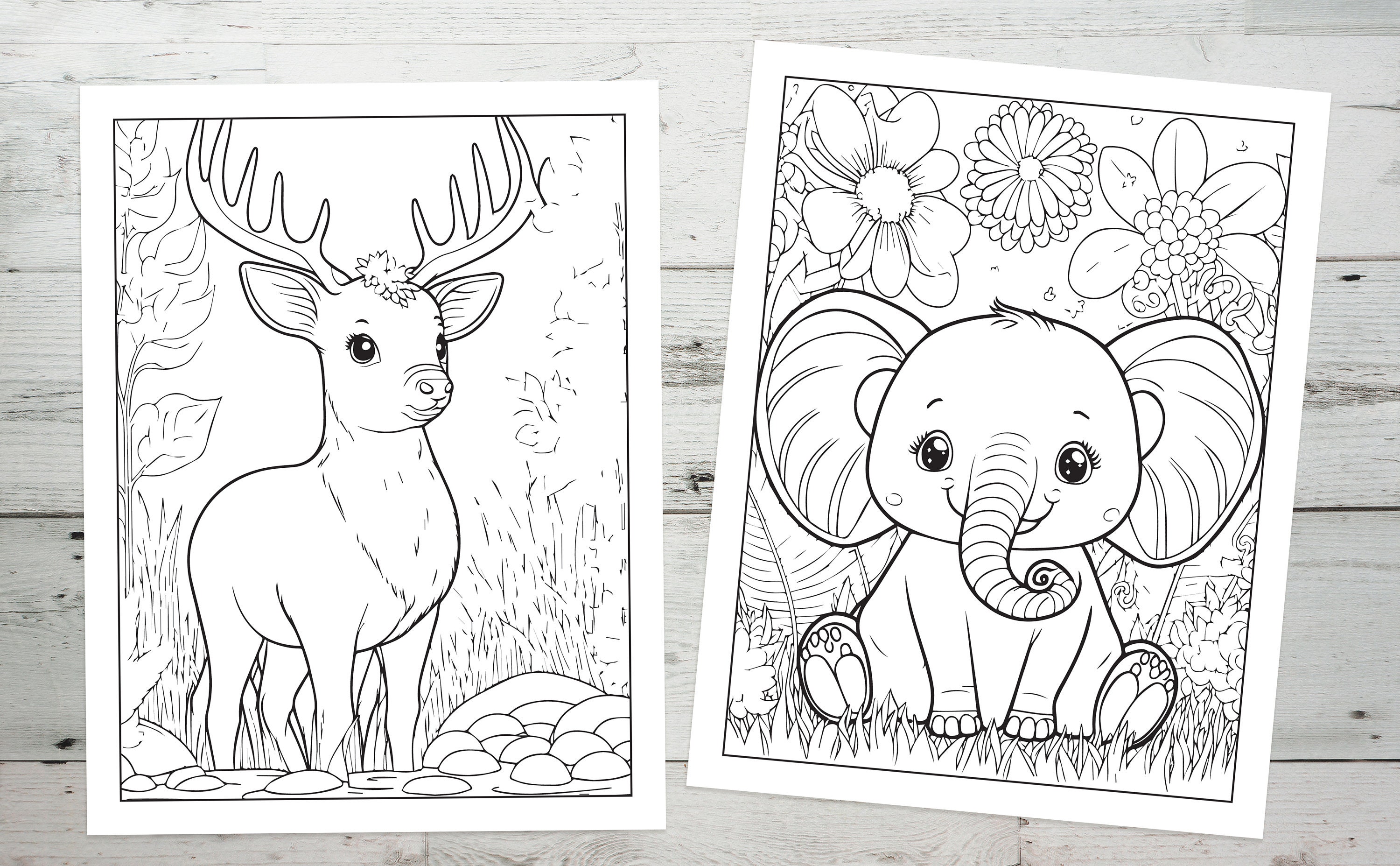 35 Assorted Cute Baby Animal Coloring Pages for Kids & Adults - Etsy
