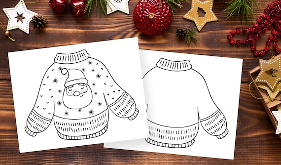 Ugly Christmas Holiday Sweater Coloring Page Activity Sheets - Etsy