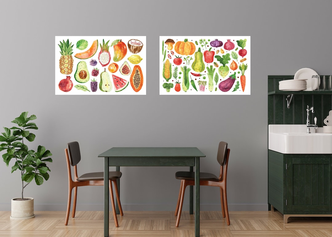 Watercolor Fruits & Veggies Posters | Set of Two | 11"x17" | Horizontal ...