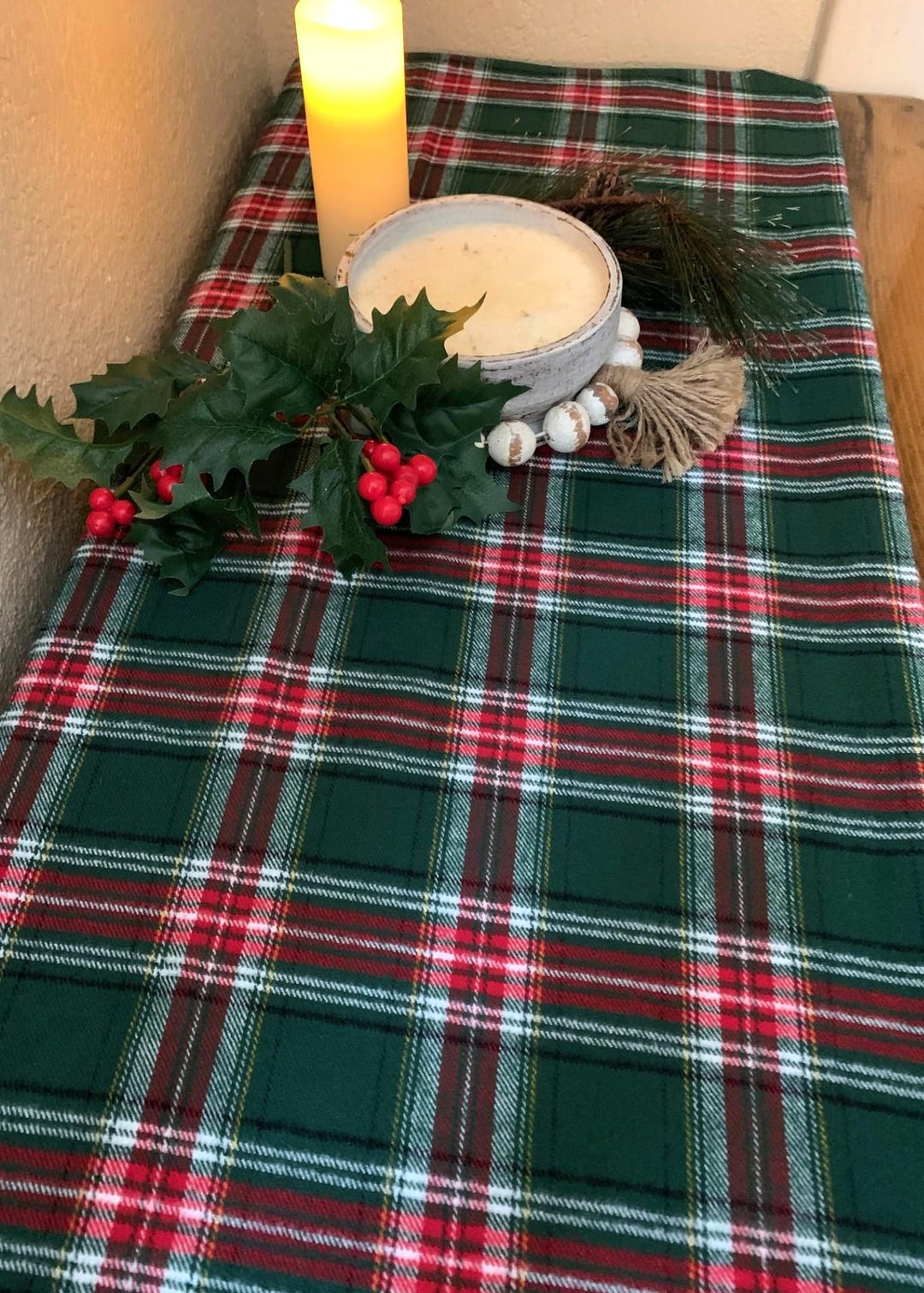 Forest Green Plaid Cotton Flannel Table Runner 10" or 14" Width Many ...