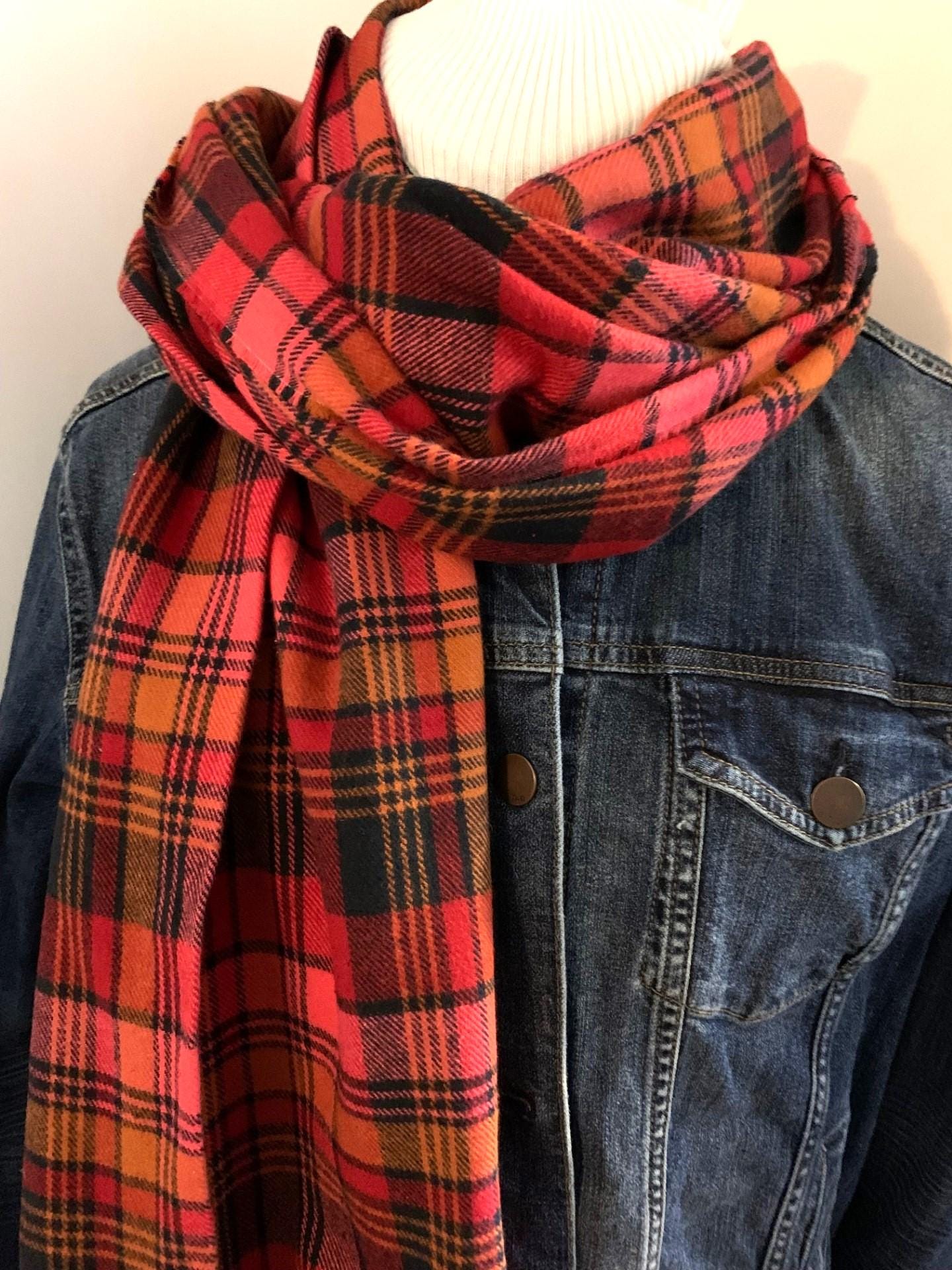 100% Cotton Berry Tones Woven Flannel Scarf, All Sizes All Sizes Cotton ...