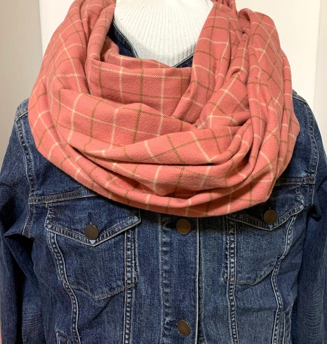 Dusty Rose With Beige and Brown Stripes Plaid Scarf, 100% Cotton ...