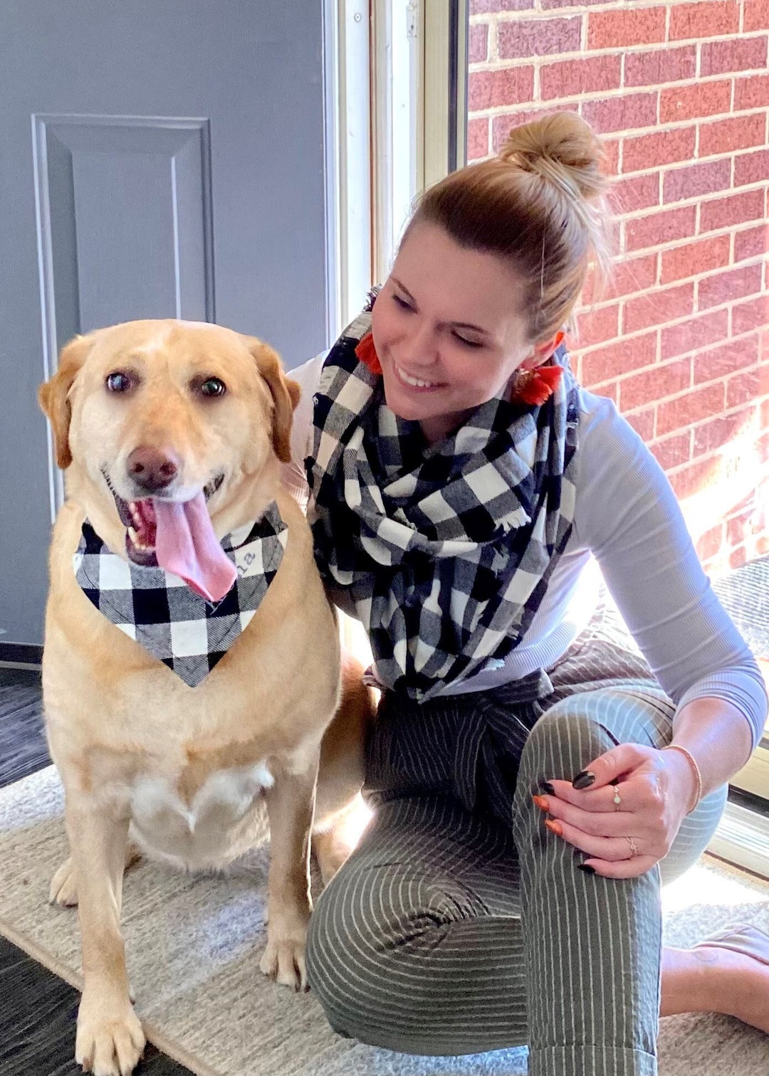 Matching Scarf and Pet Bandana over Collar Style, 100% Cotton Flannel ...