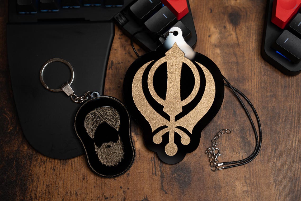 Sikh Symbol Khanda Car Mirror Hang + Keychain Bundle: Punjabi Pride ...