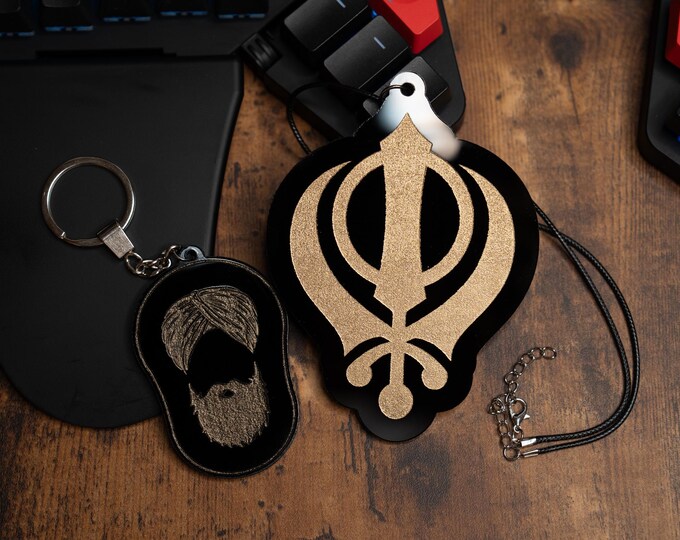 Sikh Symbol Khanda Car Mirror Hang + Keychain Bundle: Punjabi Pride ...