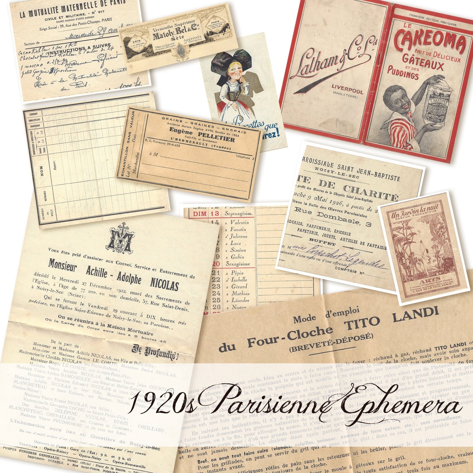 Vintage Parisienne French Ephemera & Stationery to Download 11 Pieces ...