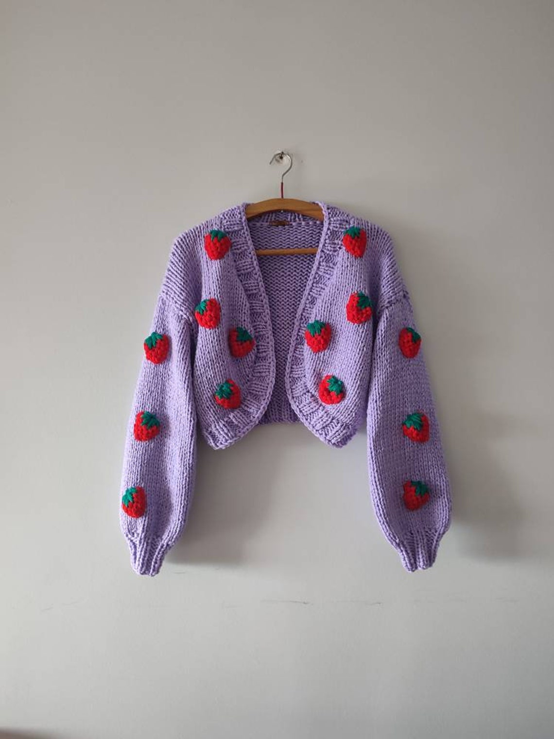 Purple Lilac Knitted Jumper Cute Strawberry Embroidery Custom - Etsy