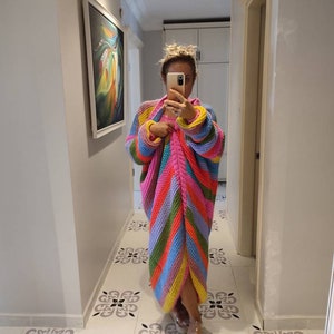 Boho Long Knit Cardigan, Oversized Maxi Sweater, Cozy Long Knit Coat ...