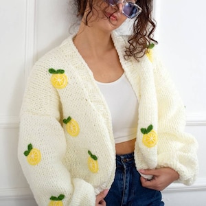Cotton Knitted Lemon Cardigan, New Season Lemon Slices Fruits ...