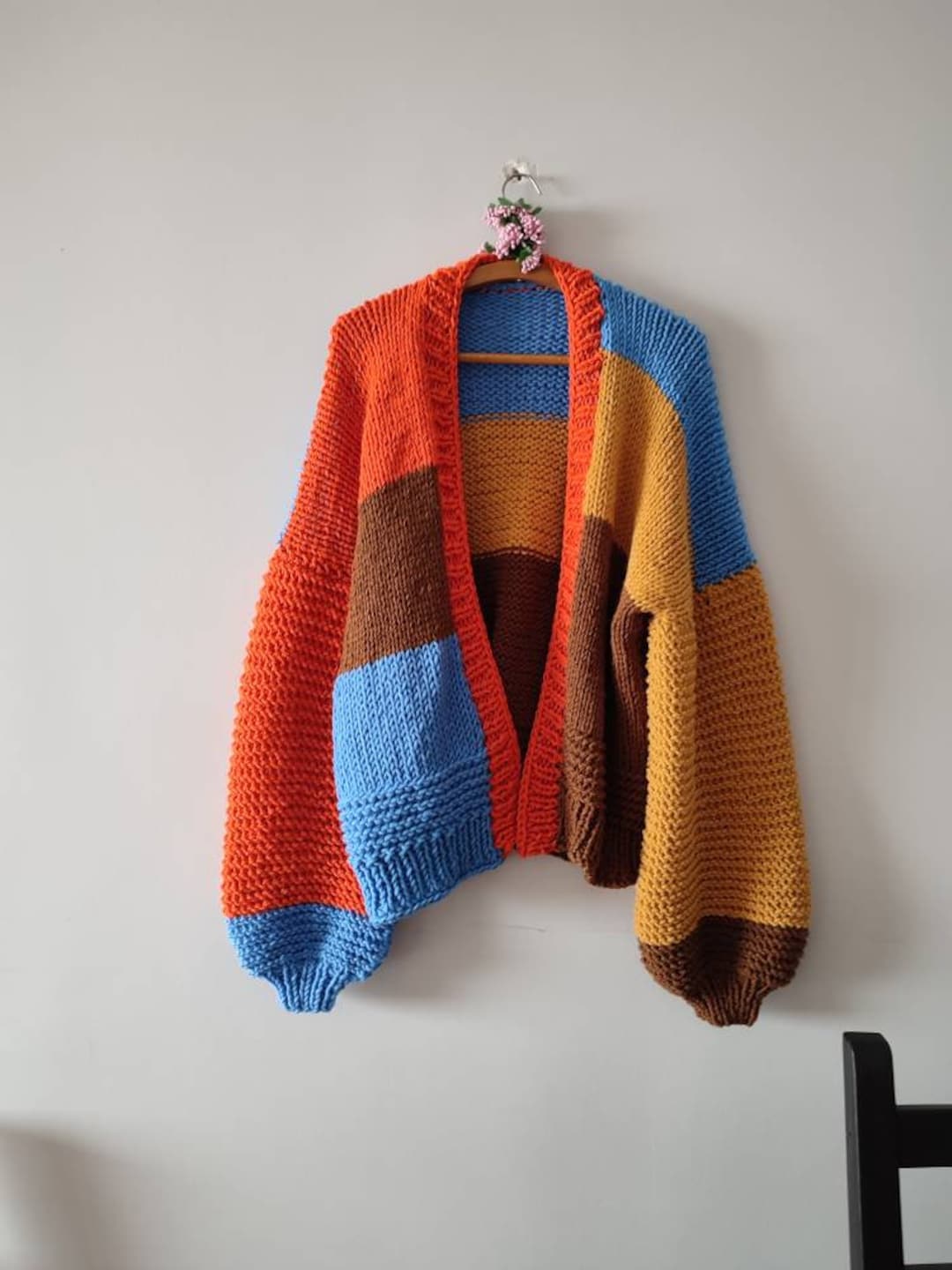 Colorful Cardigan for Men, Patchwork Trendy Sweater, Vintage Knitted ...