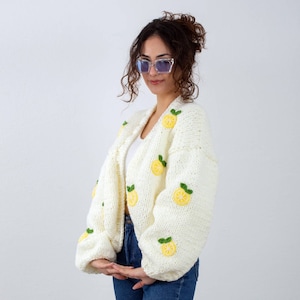 Cotton Knitted Lemon Cardigan, New Season Lemon Slices Fruits ...