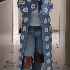 Long Daisy Trendy Cardigan, Cotton Knitted Jacket, Maxi Smiley Face ...