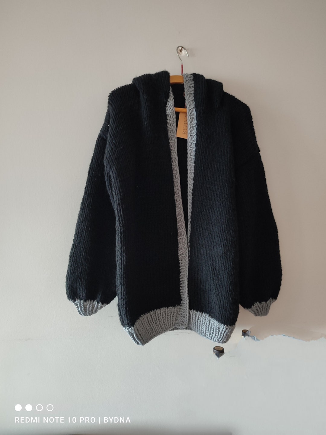 Hooded Black Cardigan, Handmade Woman Wear, Oversize Cardigan, Knitted ...
