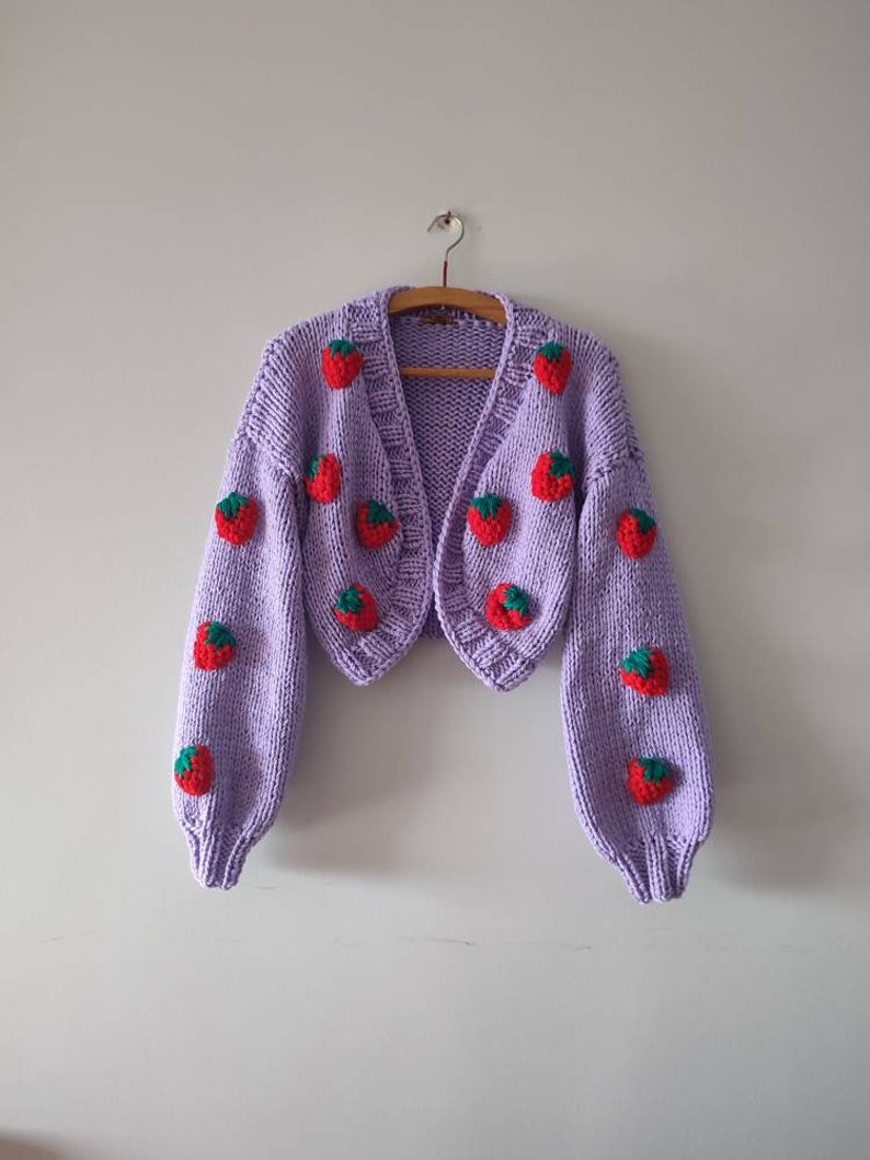 Purple Lilac Knitted Jumper Cute Strawberry Embroidery Custom - Etsy