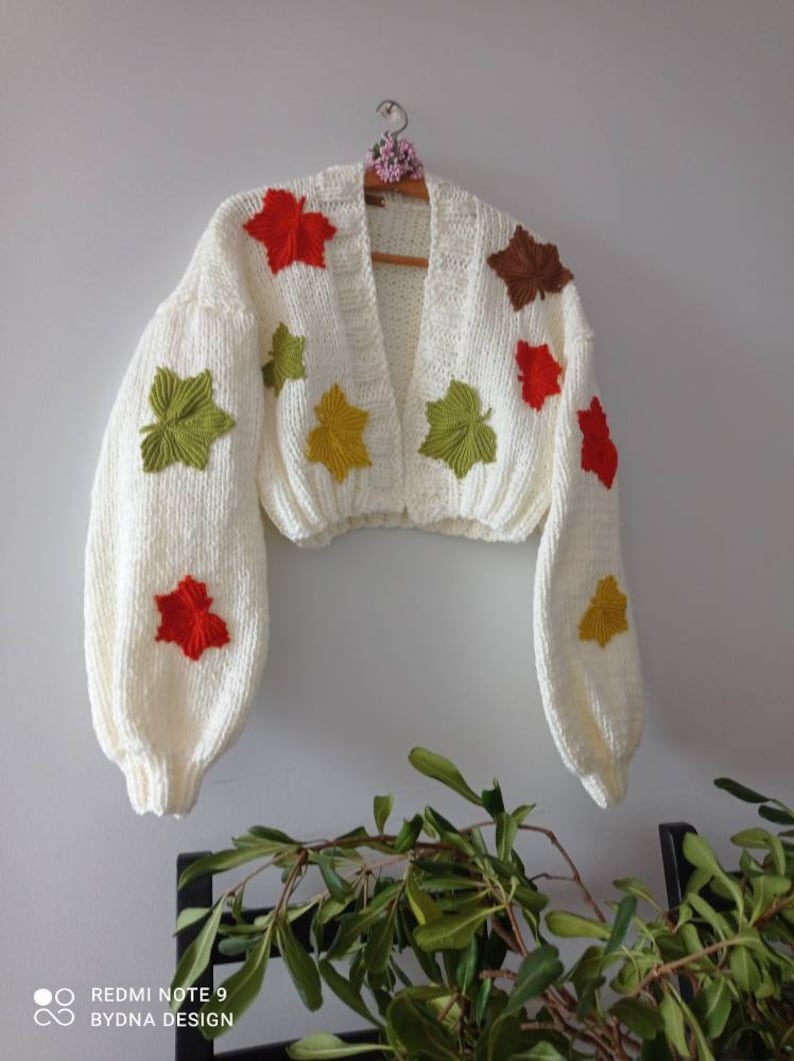 Leaves Embroidery Cardigan Chunky Oversized Sweater Fall - Etsy