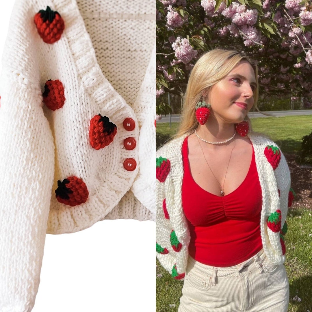 Crop Strawberry Cardigan, Chunky Spring Bolero, Trendy Women Outfits ...