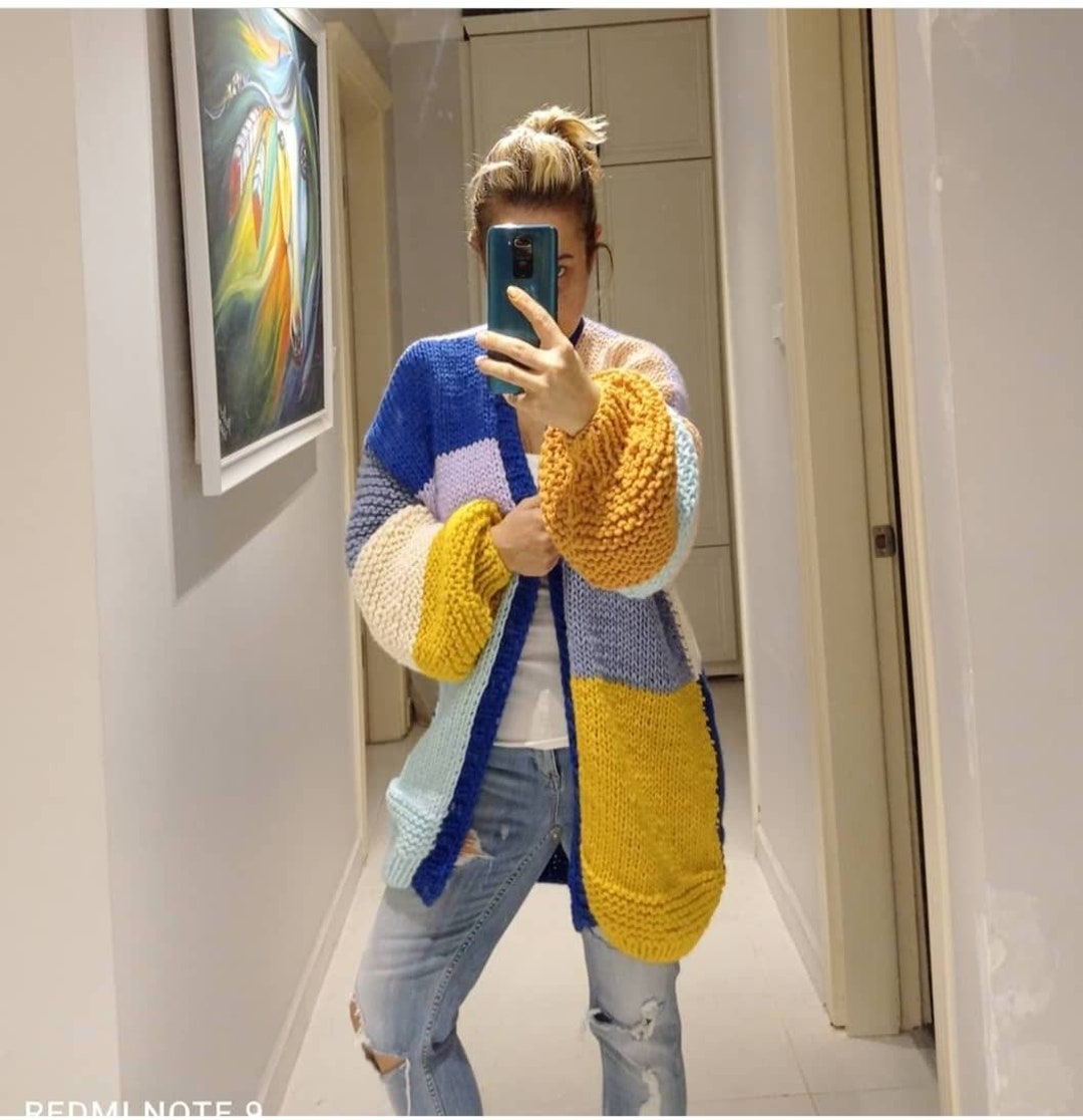 Oversize Long Cardigan Sweater, Chunky Colorful Sweater, Oversize ...