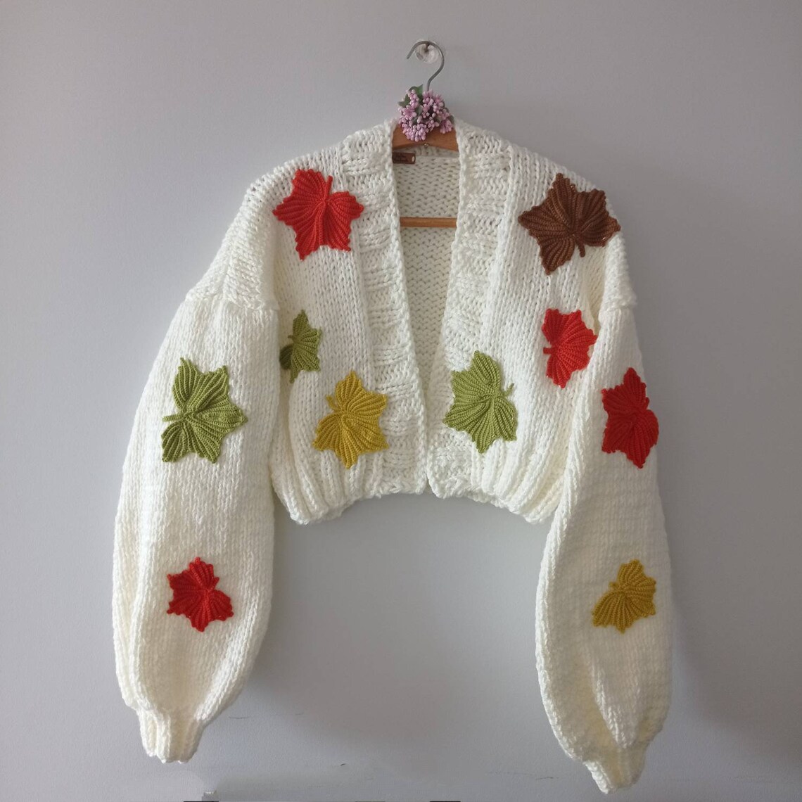 Leaves Embroidery Cardigan Chunky Oversized Sweater Fall - Etsy