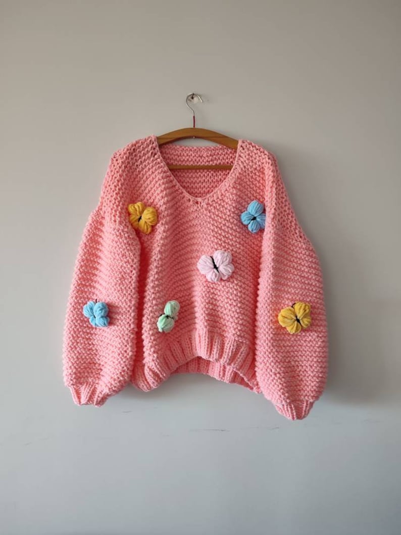 Pullover Sweaters Women, Pink Butterfly Pullover, Chunky Oversize ...