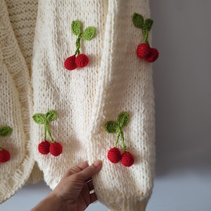 Cardigan Cherry Women, Crochet 3d Cherries Sweater, Oversize Knitted ...
