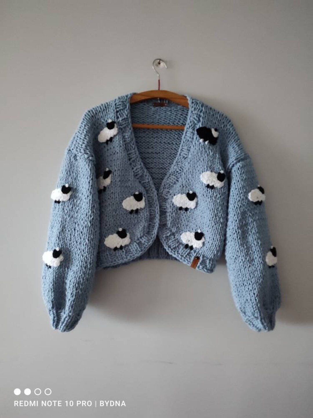 Sheep Blue Cardigan, Trendy Chunky Sweater, Black Sheep on Whites ...