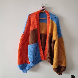 Colorful Cardigan for Men, Patchwork Trendy Sweater, Vintage Knitted ...