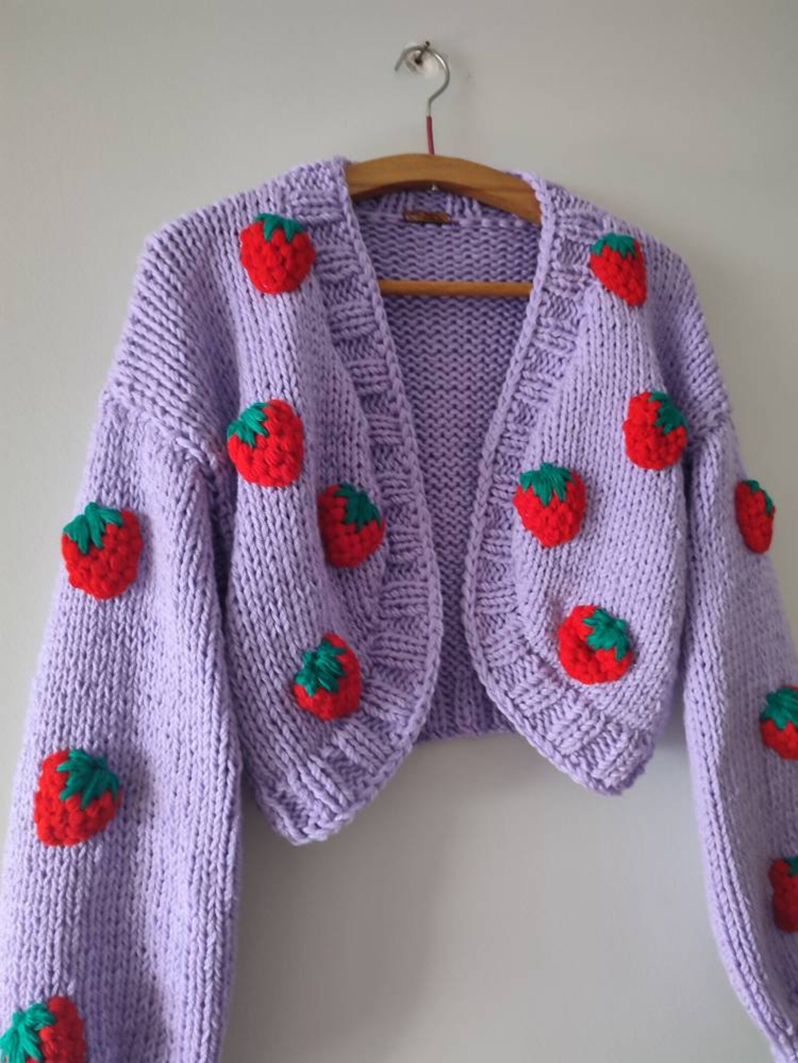 Purple Lilac Knitted Jumper Cute Strawberry Embroidery Custom - Etsy