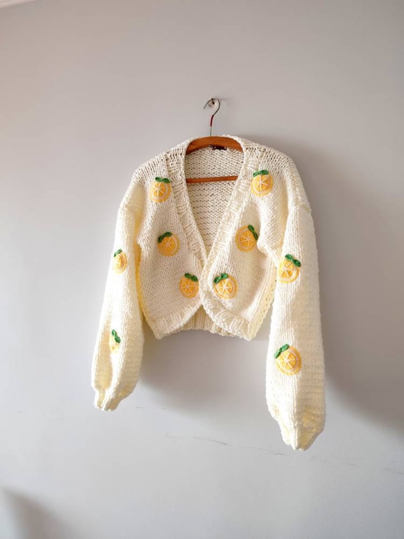 Lemon Slice Embroidery Woman Trendy Cardigan,cotton or Acrylic Oversize ...