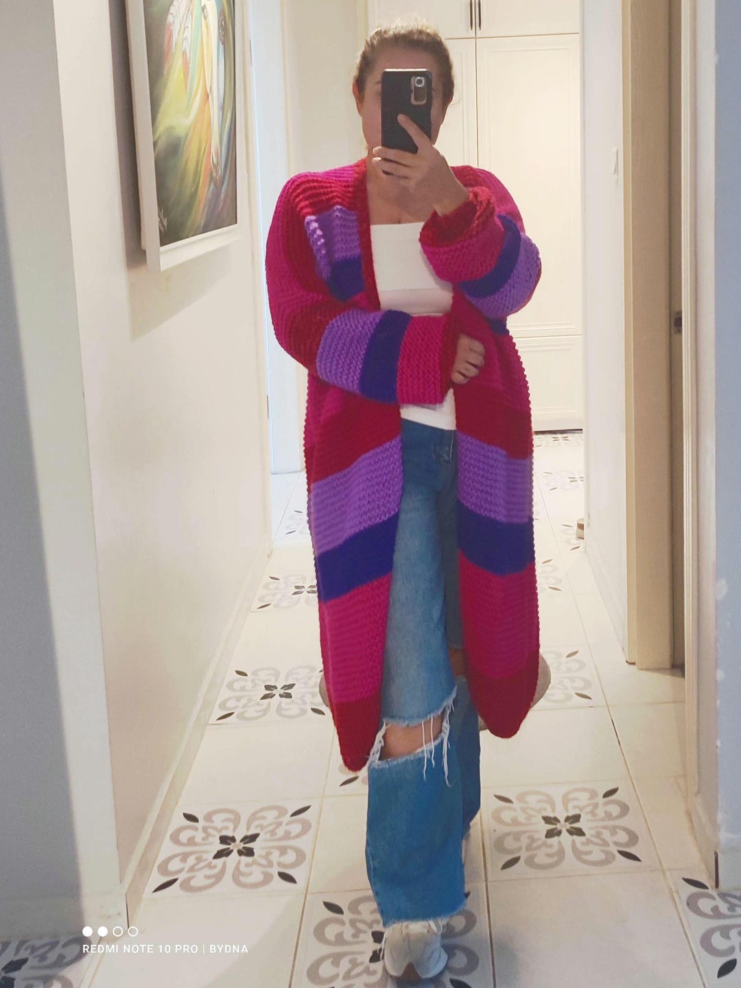 Handknitted Maxi Angora Cardigan, Striped Long Angora Sweater, Warm ...