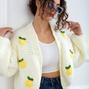 Cotton Knitted Lemon Cardigan, New Season Lemon Slices Fruits ...
