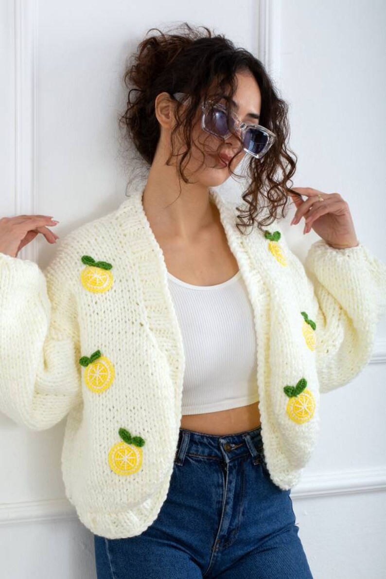 Cotton Knitted Lemon Cardigan New Season Lemon Slices Fruits - Etsy