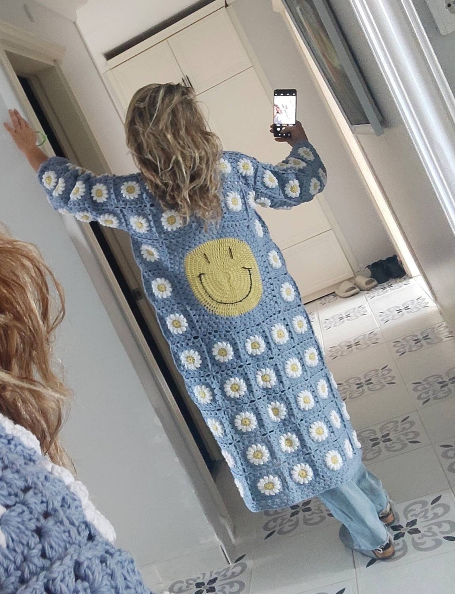 Long Daisy Trendy Cardigan Cotton Knitted Jacket Maxi Smiley - Etsy