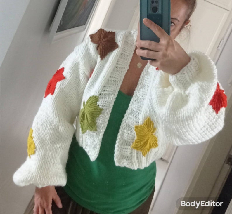 Leaves Embroidery Cardigan Chunky Oversized Sweater Fall - Etsy