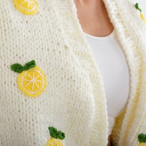 Fresh Lemon Slice Cotton Knitted Sweater, Lemon Embroidered Cardigan ...