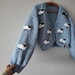 Sheep Blue Cardigan, Trendy Chunky Sweater, Black Sheep on Whites ...