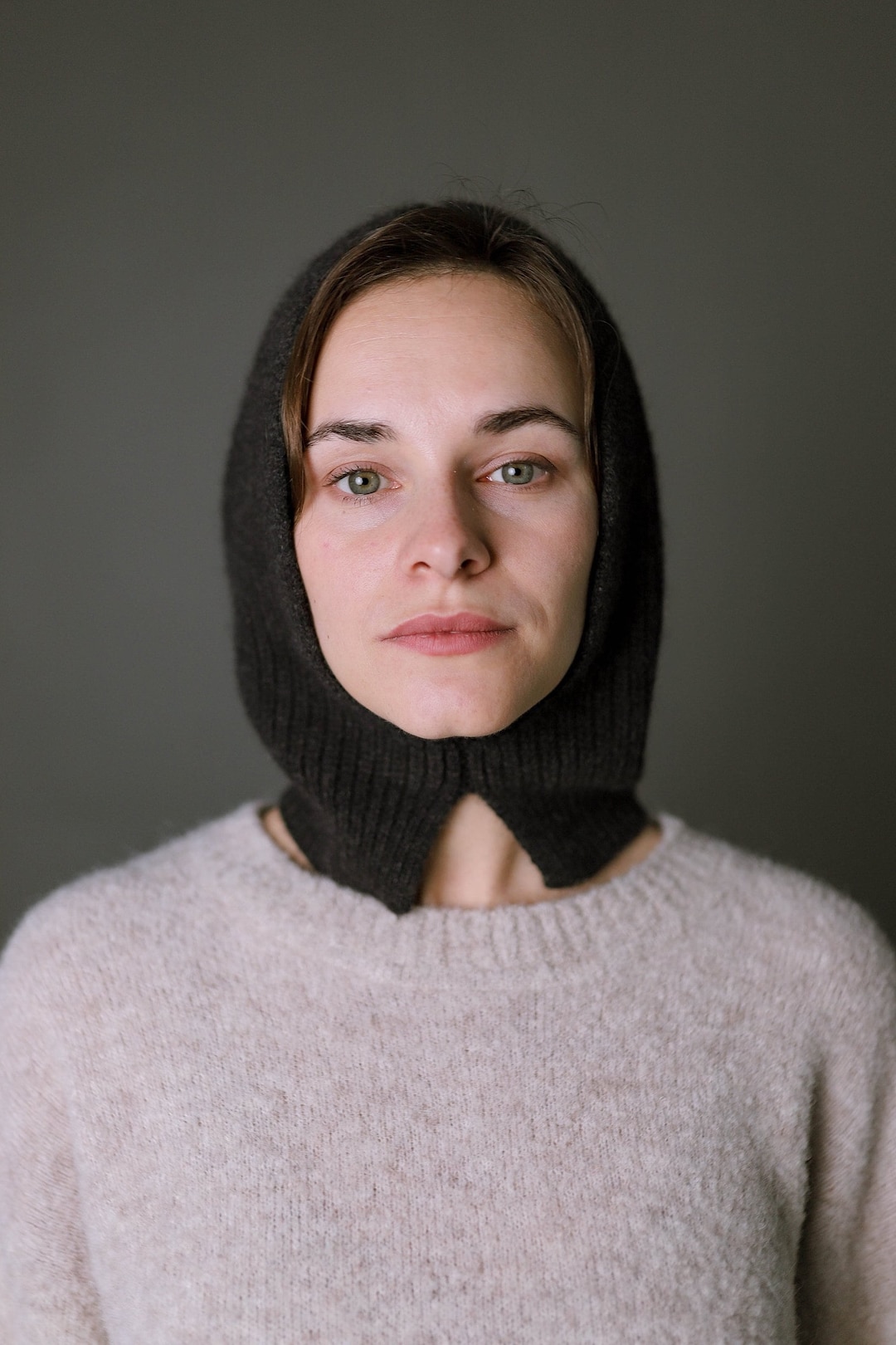 Dark Gray Knit Hood. Warm Wool Winter Helmet. Cashmere Blend Knit Cowl ...