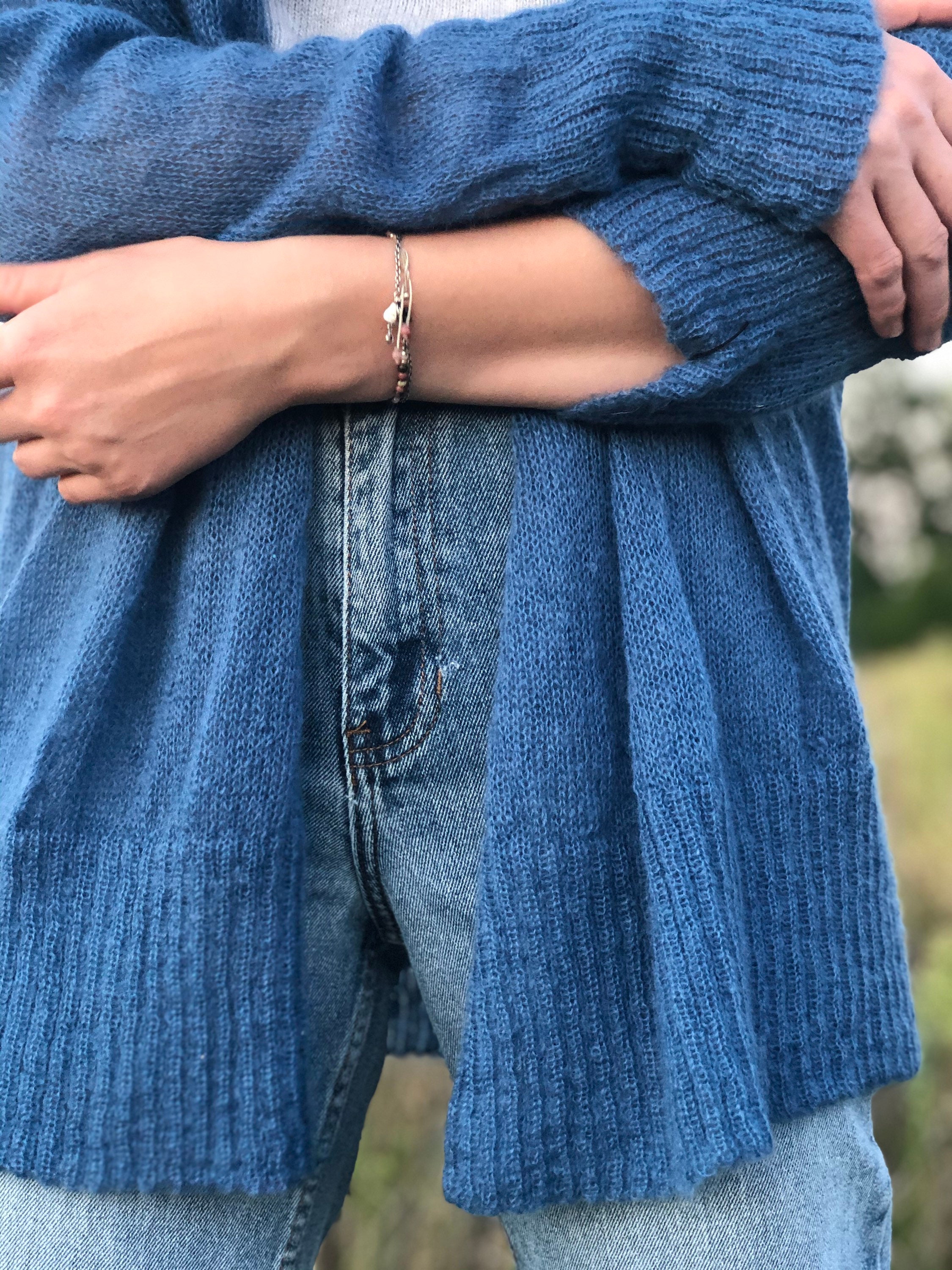 Blue Mohair See Through Hand Knit Cardigan for Women. Sexy - Etsy